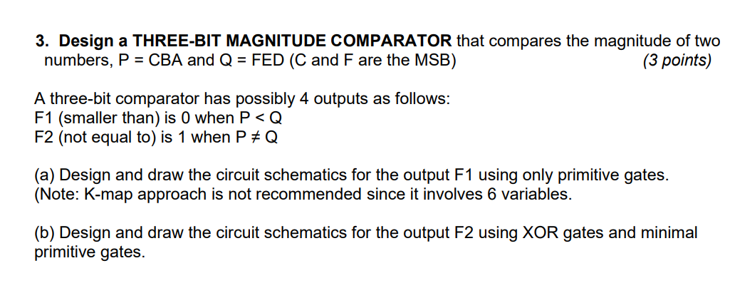 3. Design a THREE-BIT MAGNITUDE COMPARATOR that | Chegg.com