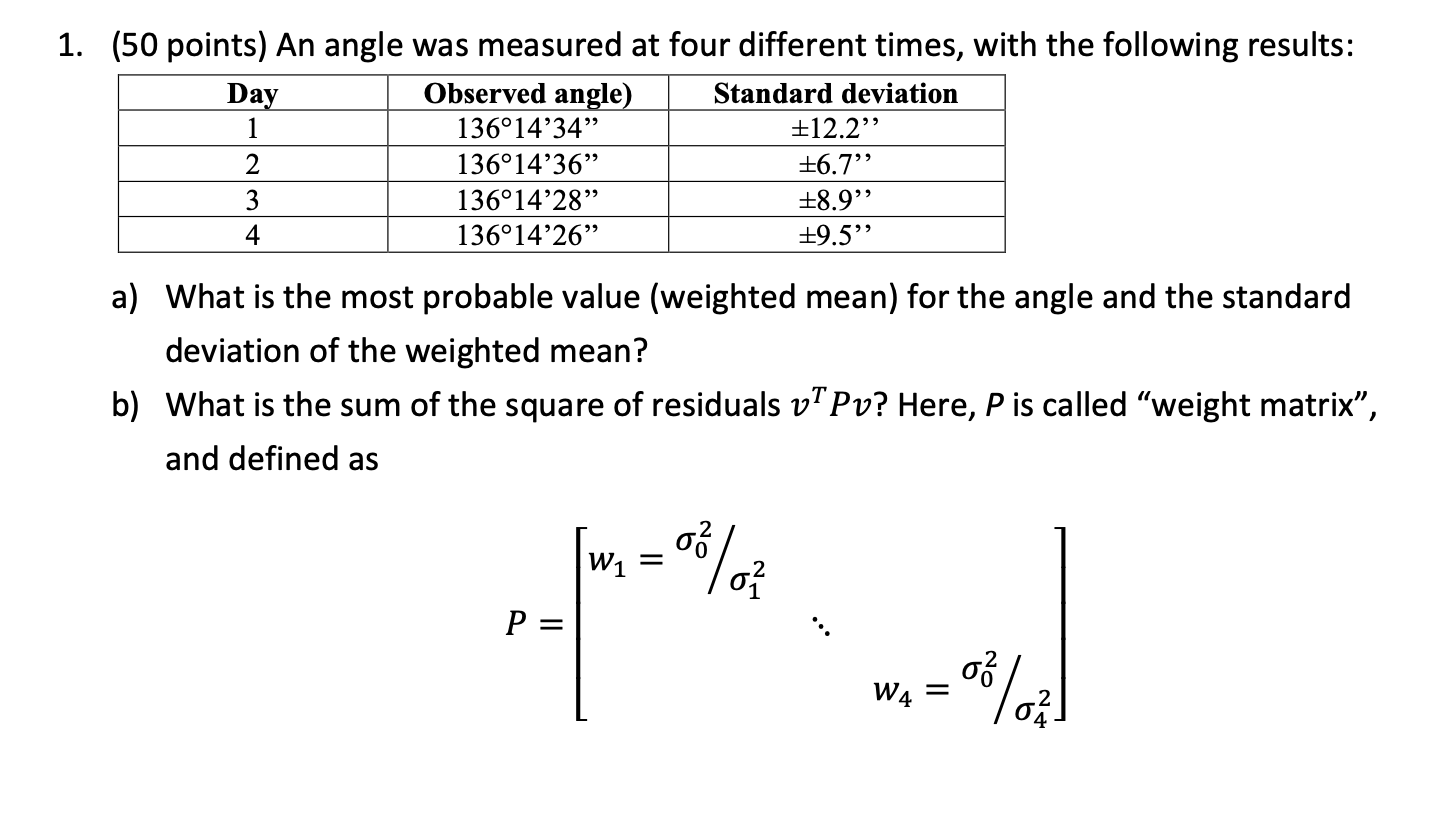 Solved a) ﻿What is the most probable value (weighted mean) | Chegg.com