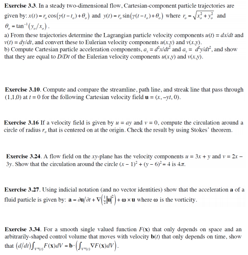 Solved and Exercise 3.3. In a steady two-dimensional flow, | Chegg.com