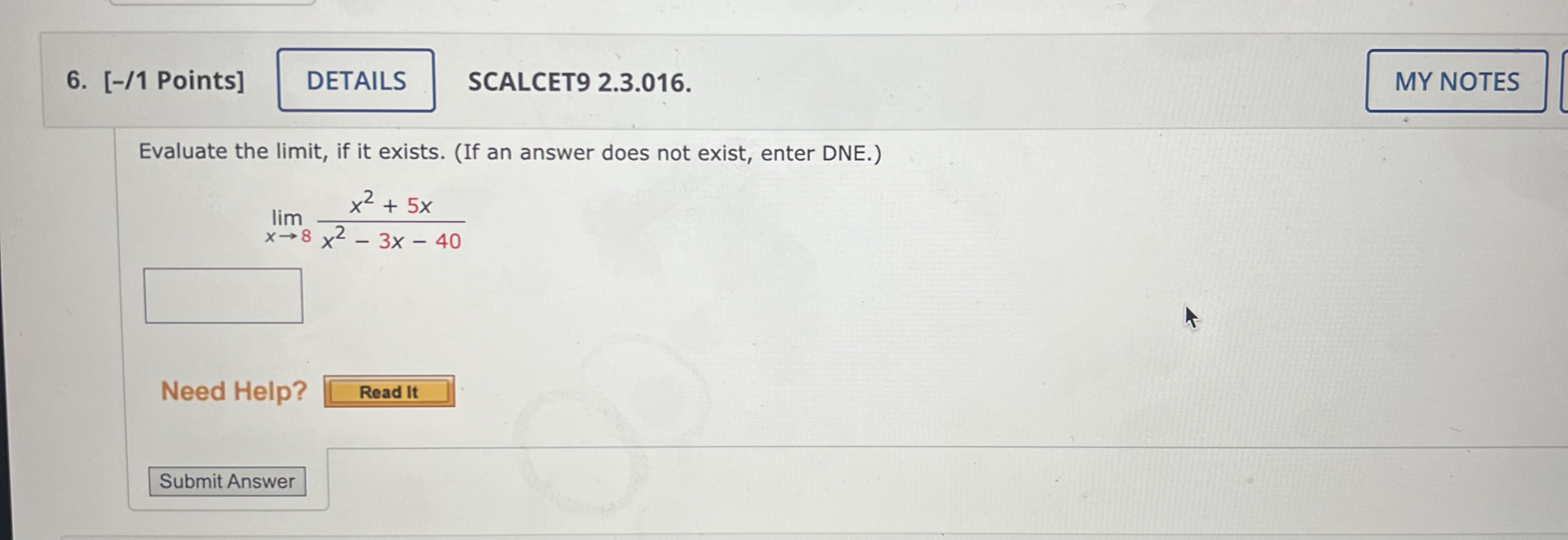 Solved SCALCET9 2.3.016. Evaluate the limit, if it exists. | Chegg.com