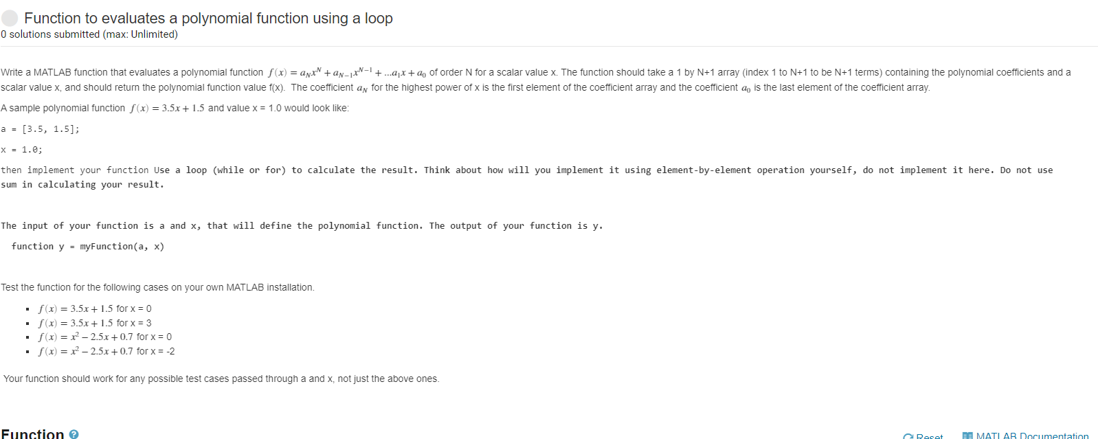Solved Function To Evaluates A Polynomial Function Using A 