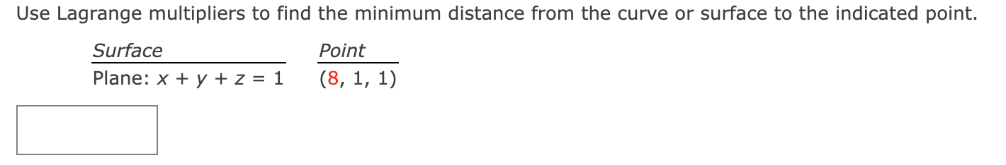 Solved Use Lagrange multipliers to find the minimum distance | Chegg.com