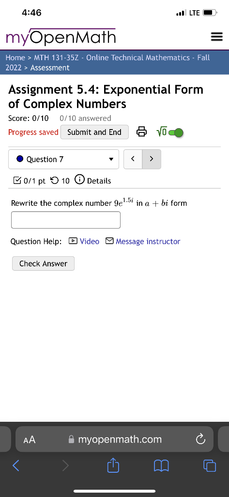 Solved Rewrite the complex number 9e1.5i in a+bi form | Chegg.com