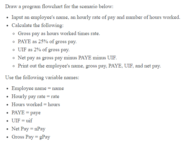Solved Draw a program flowchart for the scenario below: | Chegg.com