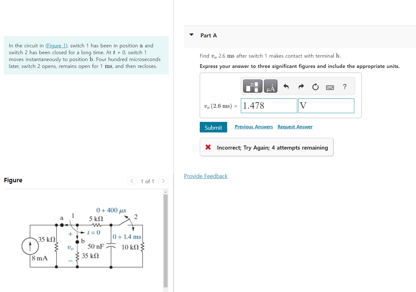 Solved In The Circuit In Figure 1 Switch 1 Has Been In