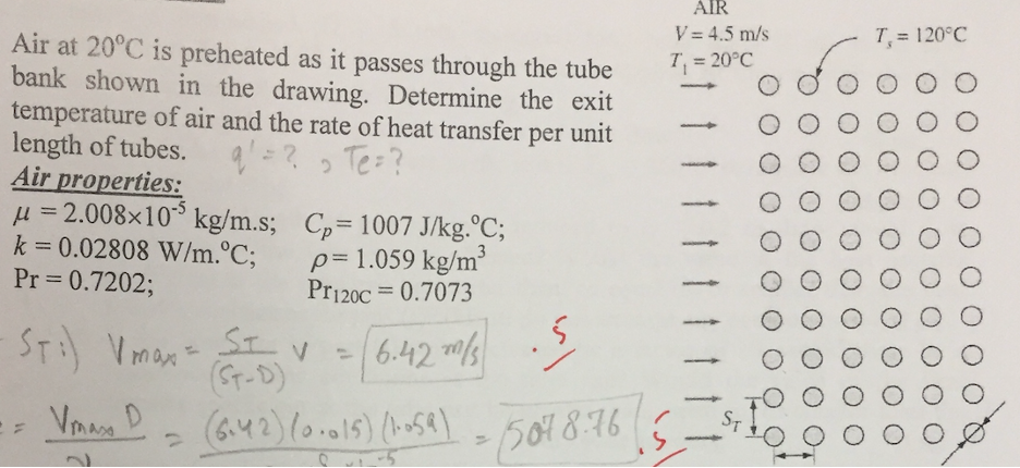 Solved AIR V = 4.5 m/s T = 120°C Ti = 20°C Air at 20°C is | Chegg.com