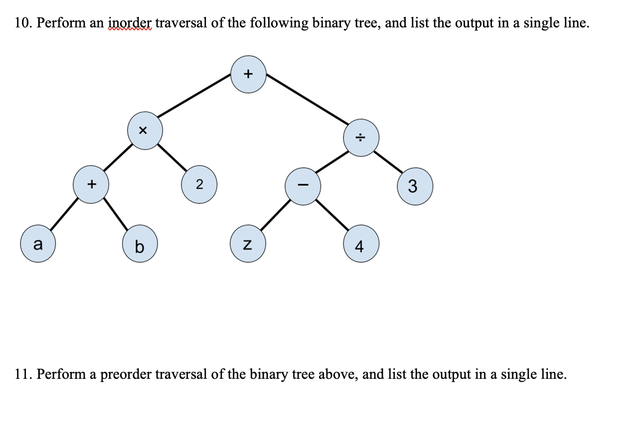 Solved 10. Perform an inorder traversal of the following | Chegg.com