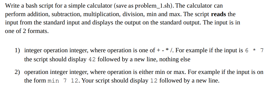 Solved Write A Bash Script For A Simple Calculator Save As 9847