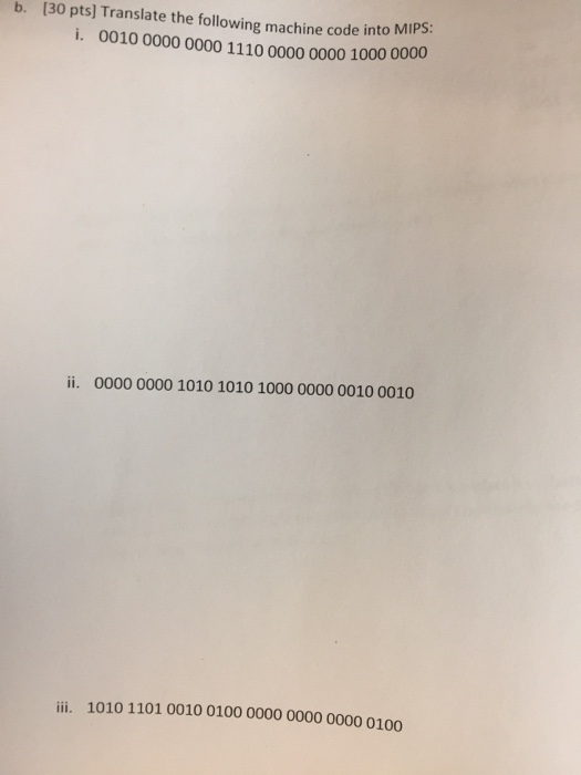 Solved Translate the following machine code into MIPS: i. | Chegg.com