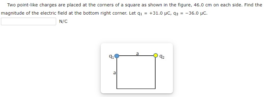 Solved Two point-like charges are placed at the corners of a | Chegg.com