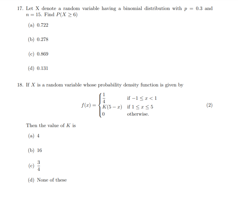 Solved 0.3 and 17. Let X denote a random variable having a | Chegg.com