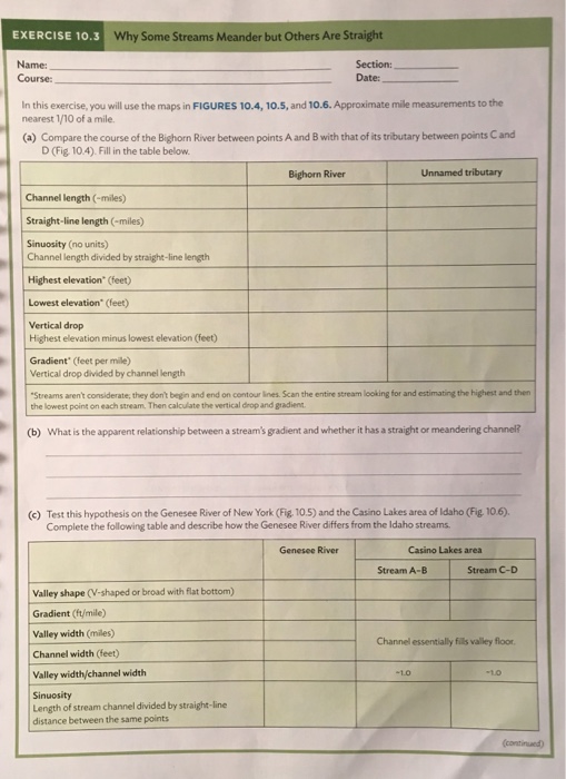 EXERCISE 10.3 Why Some Streams Meander but Others Are | Chegg.com