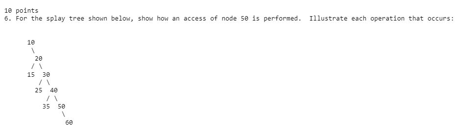Solved 1e points 6. For the splay tree shown below, show how | Chegg.com
