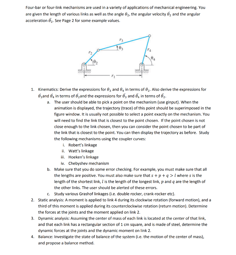 Solved Four-bar or four-link mechanisms are used in a | Chegg.com