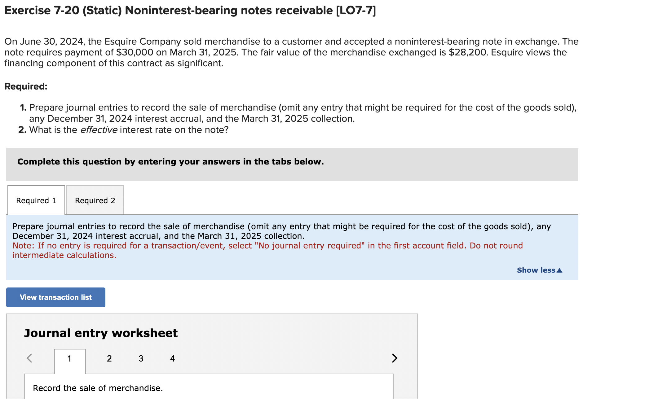 Solved Exercise 7-20 (Static) ﻿Noninterest-bearing notes | Chegg.com