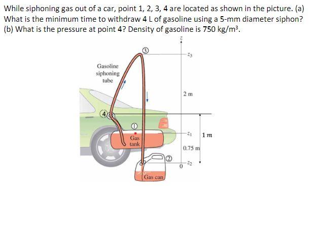 Solved While siphoning gas out of a car, point 1,2,3,4 are | Chegg.com