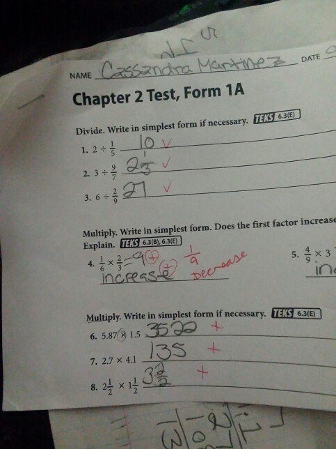 Solved Chapter 2 Test, Form 1A Divide. Wr ite in simplest | Chegg.com