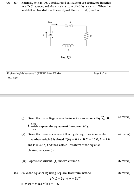 Solved Q3 (a) Referring to Fig. Q3, a resistor and an | Chegg.com