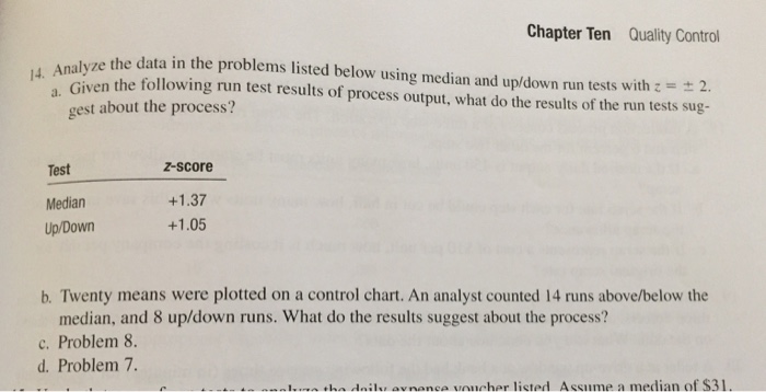Chapter Ten Quality Control Analyze the data in the | Chegg.com