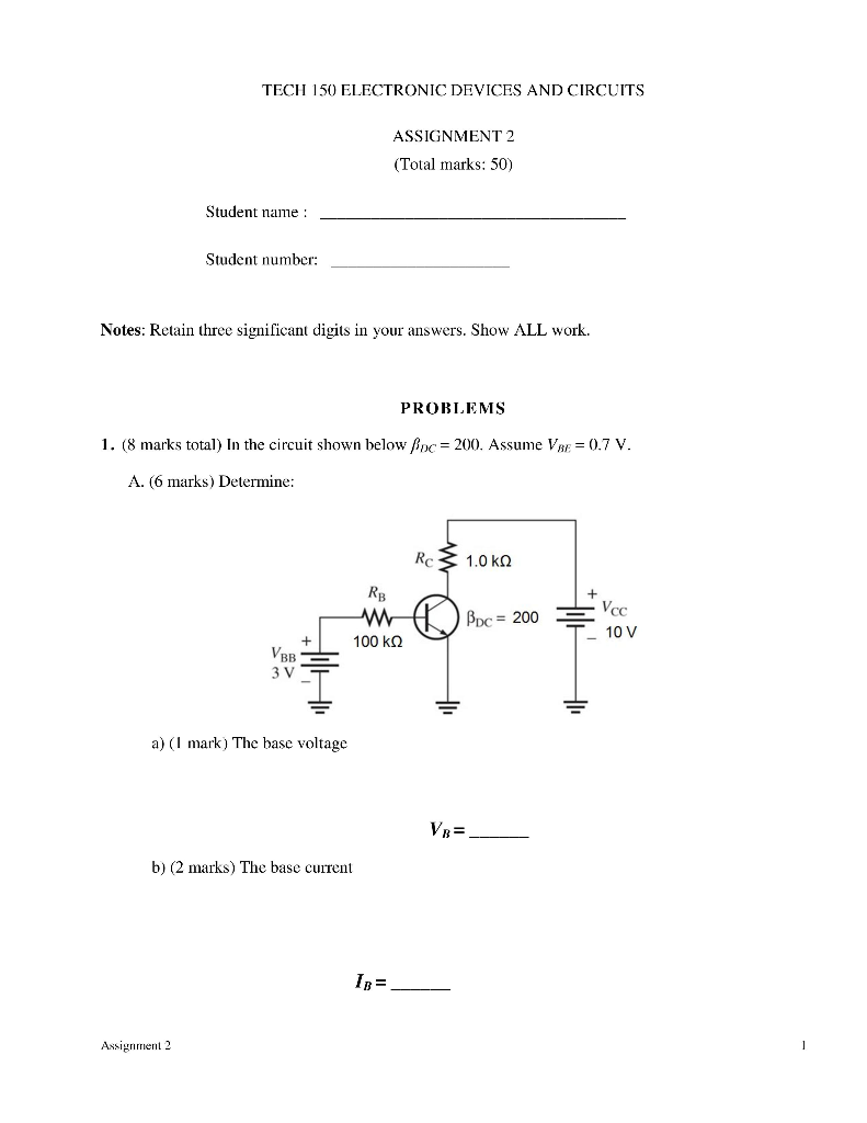 Solved TECH 150 ELECTRONIC DEVICES AND CIRCUITS ASSIGNMENT 2 | Chegg.com