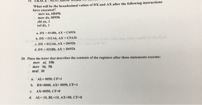 Solved What will be the hexadecimal values of DX and AX | Chegg.com
