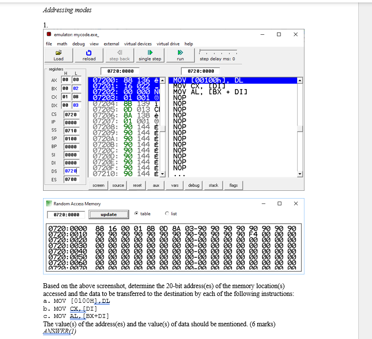 Solved Addressing modes Random Access Memory Based on the | Chegg.com