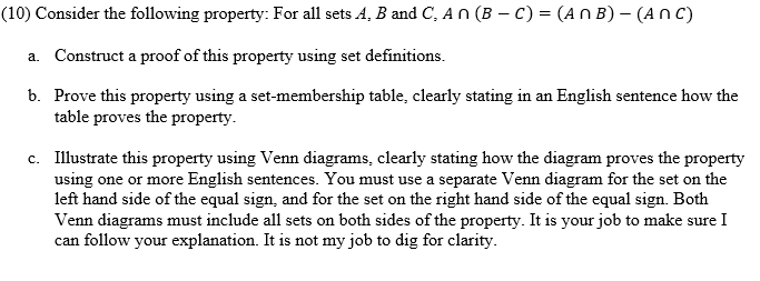 Solved (10) Consider the following property: For all sets A, | Chegg.com