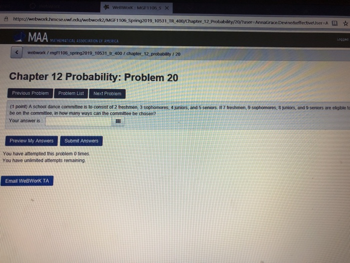 Solved WeBWorK: MGF 1106 S × e | Chegg.com