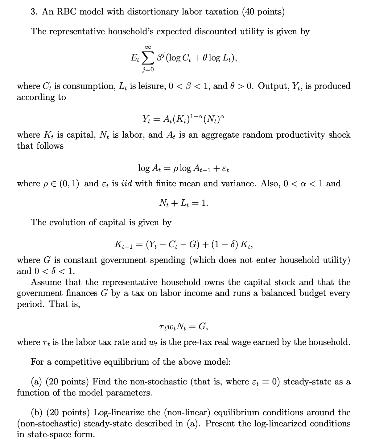 3. An RBC model with distortionary labor taxation (40 | Chegg.com