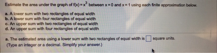 Solved Estimate the area under the graph of f(x)= x3 between | Chegg.com
