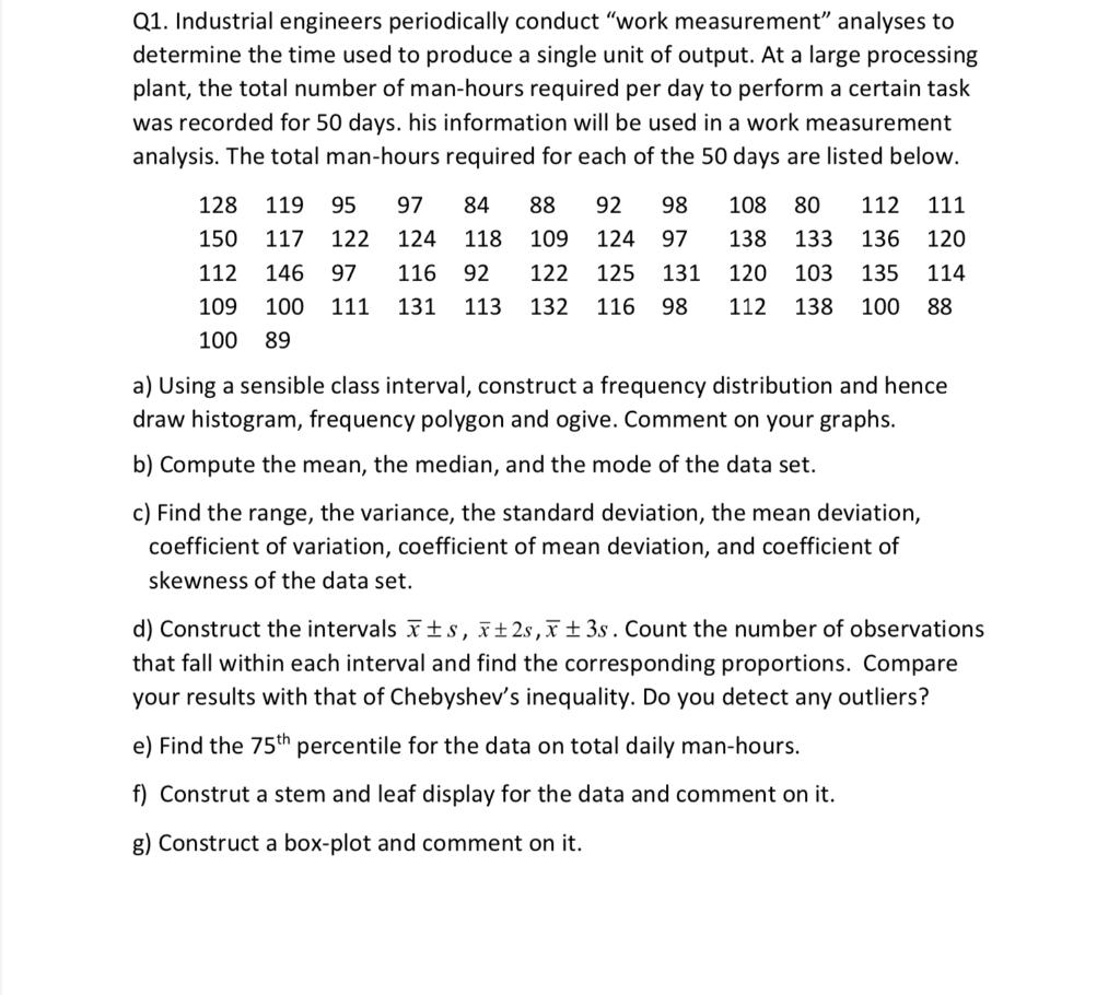 Solved Use Excel to calculate different statistical | Chegg.com