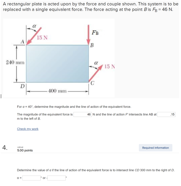 Solved A rectangular plate is acted upon by the force and | Chegg.com