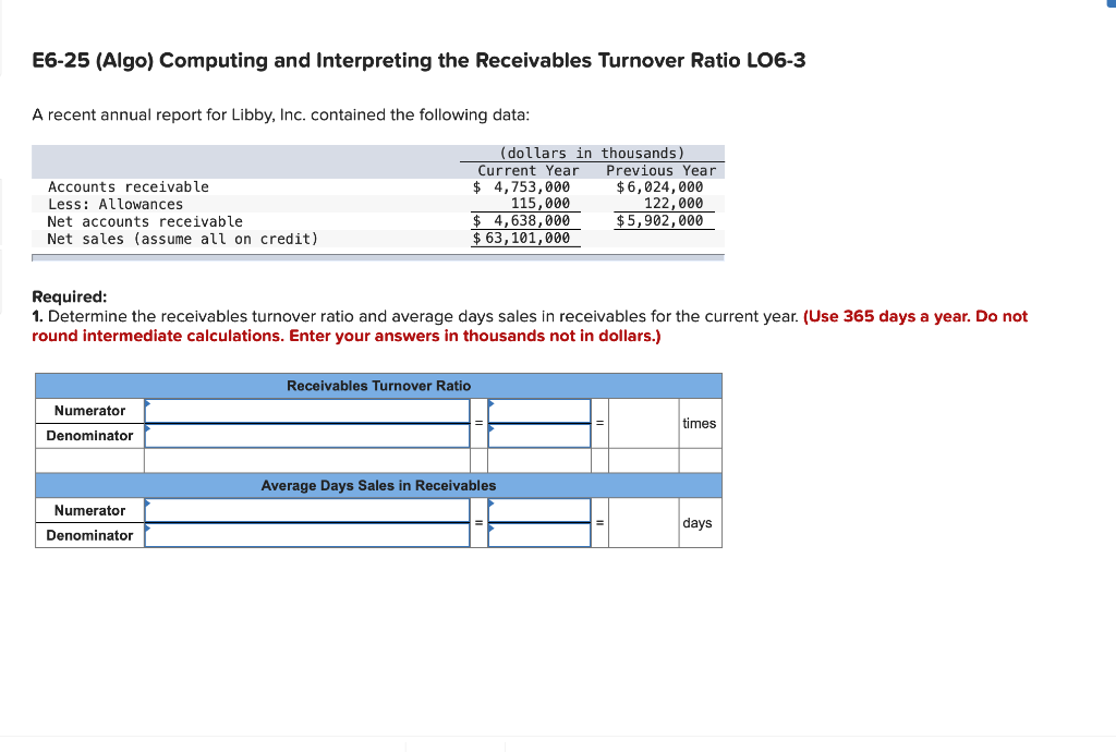 Solved E6-25 (Algo) Computing and Interpreting the | Chegg.com
