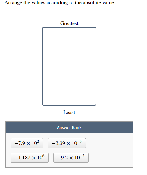 Solved Arrange the values according to the absolute value. | Chegg.com