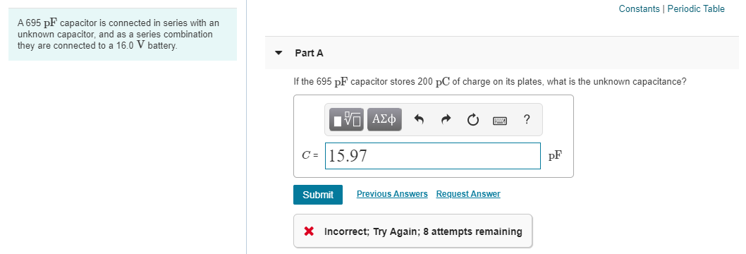 Solved Constants Periodic Table A 695 pF capacitor is | Chegg.com