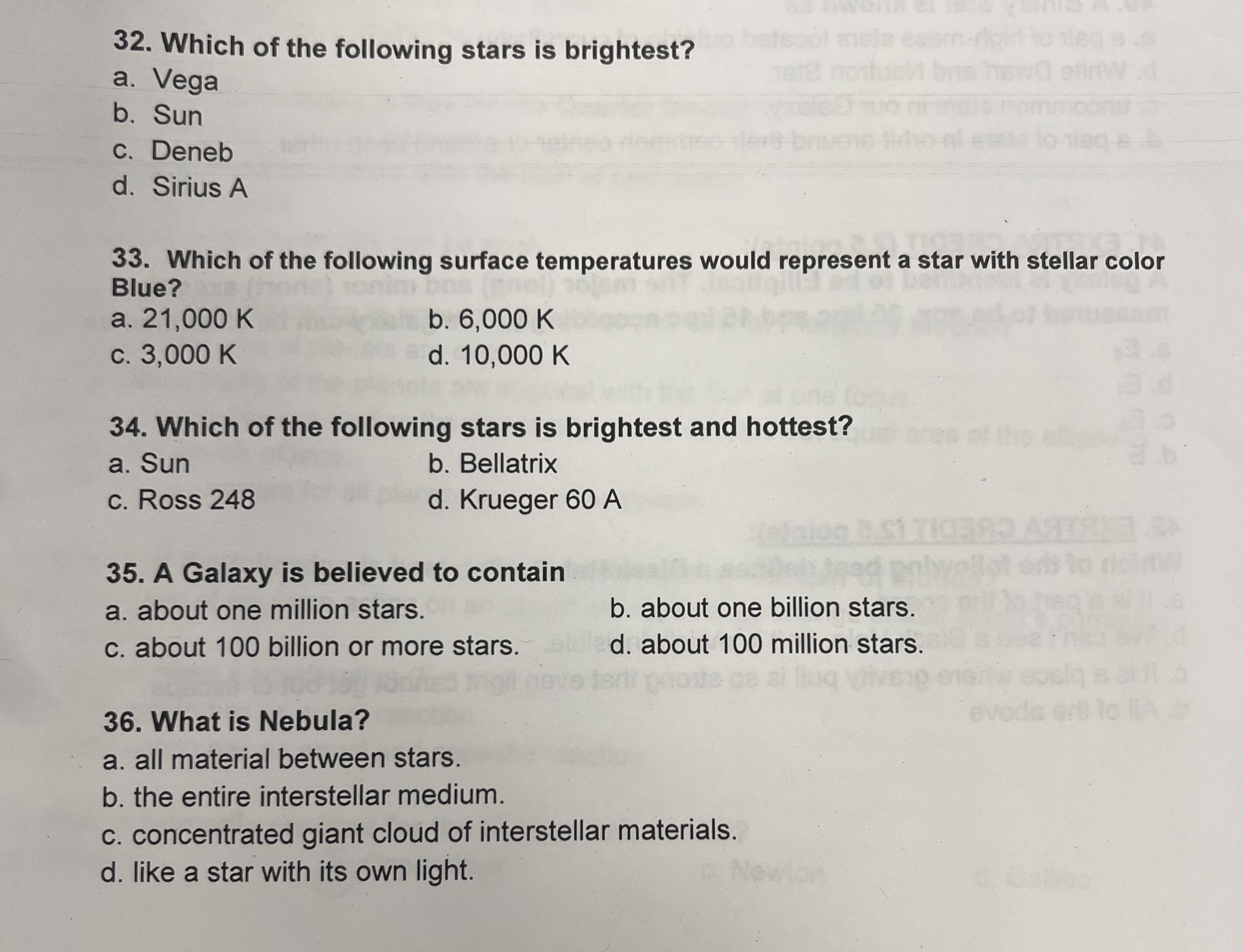 Solved 32. Which of the following stars is brightest? a. | Chegg.com