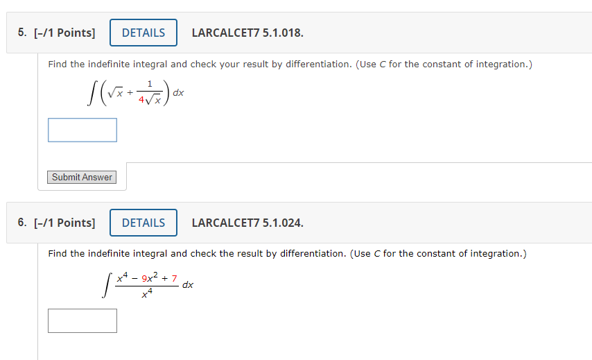 Solved 5. [-/1 Points] DETAILS LARCALCET7 5.1.018. Find the | Chegg.com