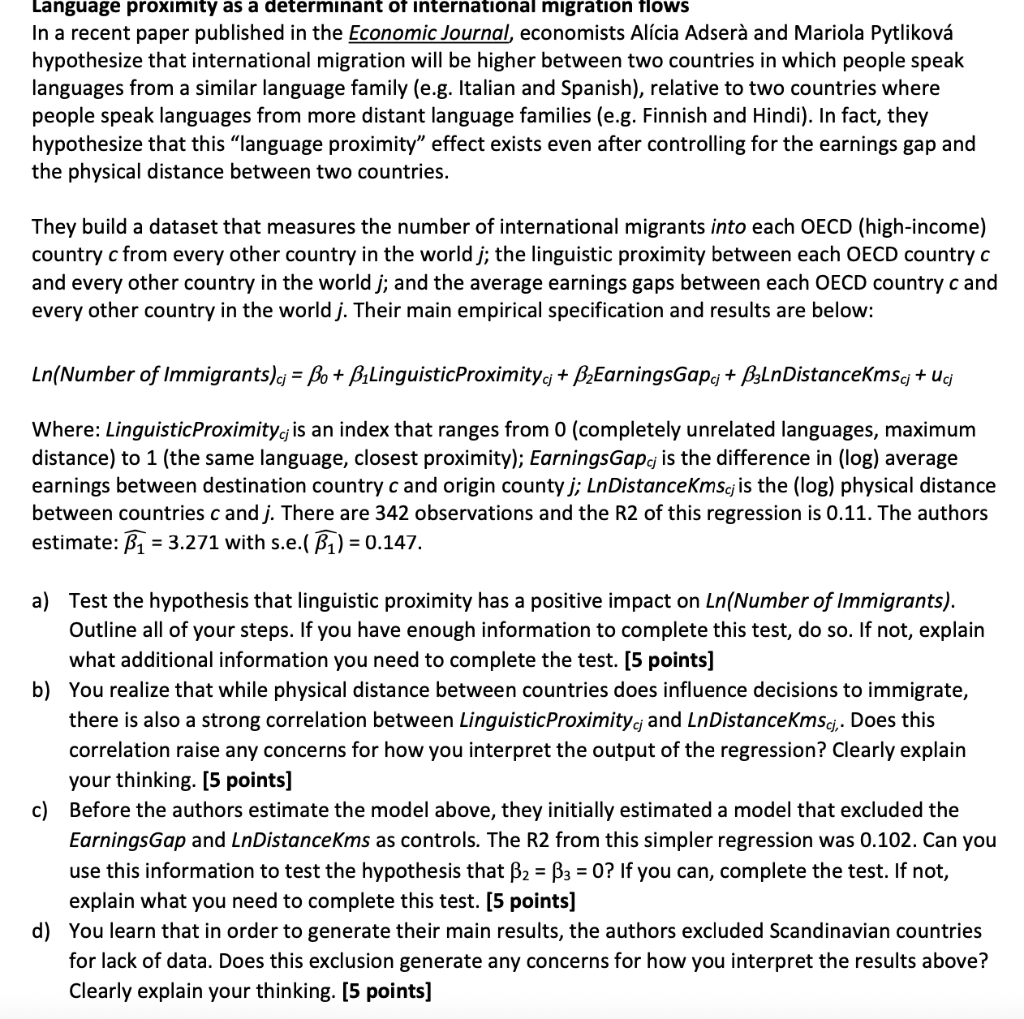 Language proximity as a determinant of international | Chegg.com