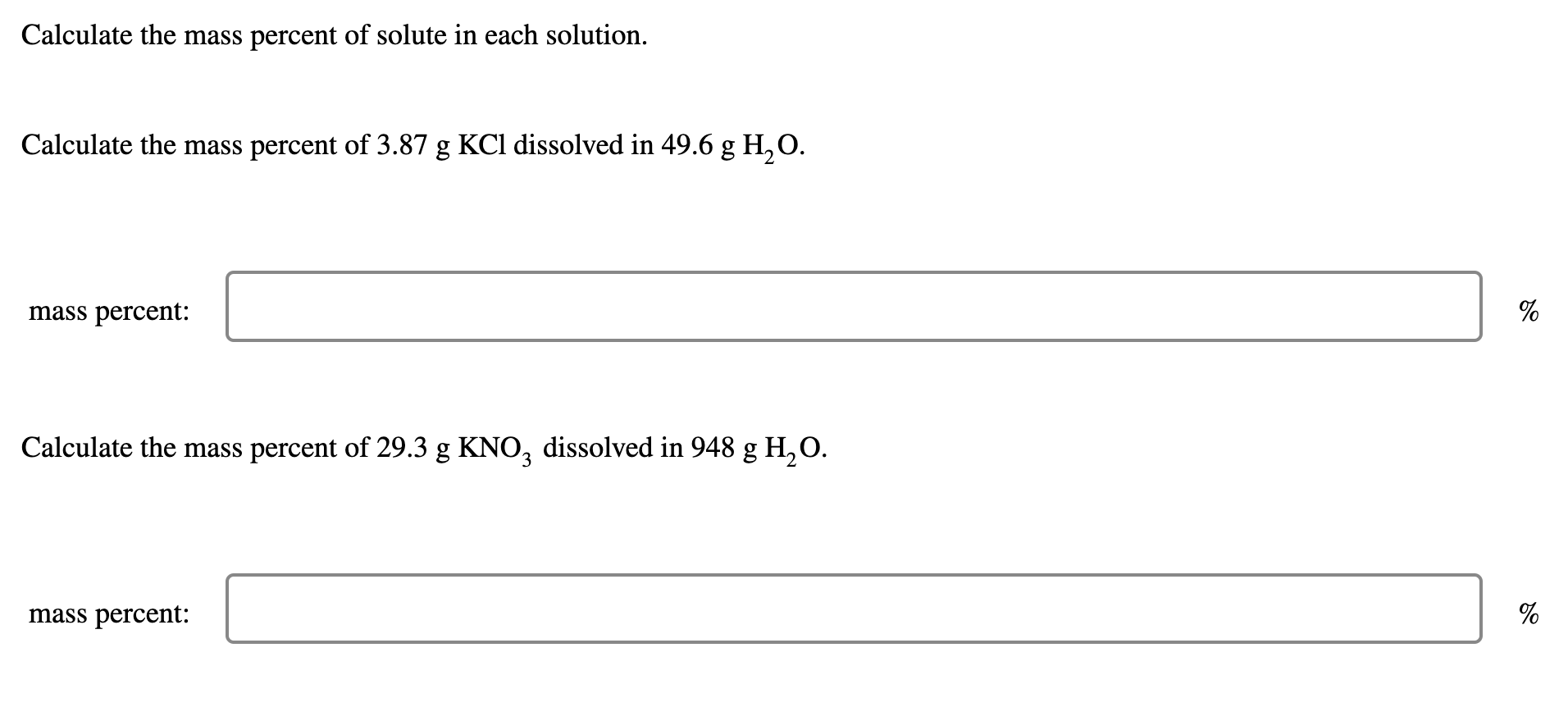 Solved Calculate the mass percent of solute in each | Chegg.com