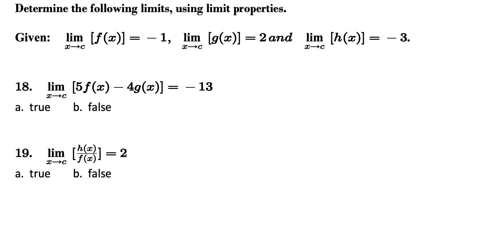 Solved Determine the following limits, using limit | Chegg.com