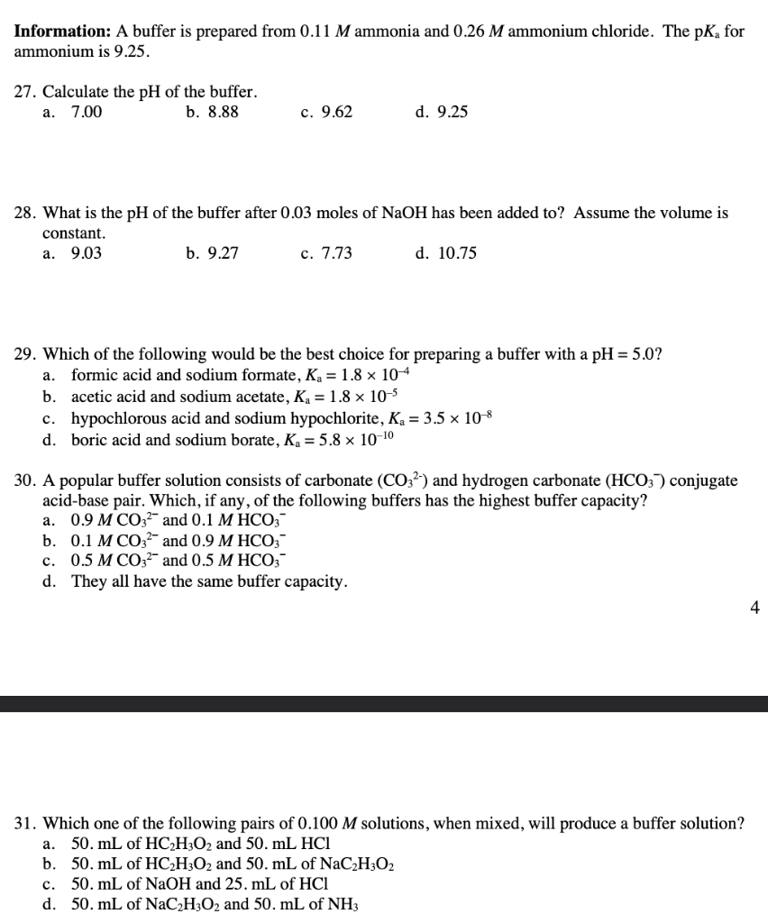 Solved Information: A buffer is prepared from 0.11M ammonia | Chegg.com