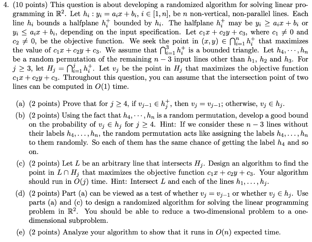 gramming in R2. Let hi:yi=aix+bi,i∈[1,n], be n | Chegg.com