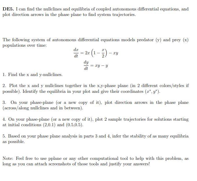 Solved DE5. I can find the nullclines and equilibria of | Chegg.com