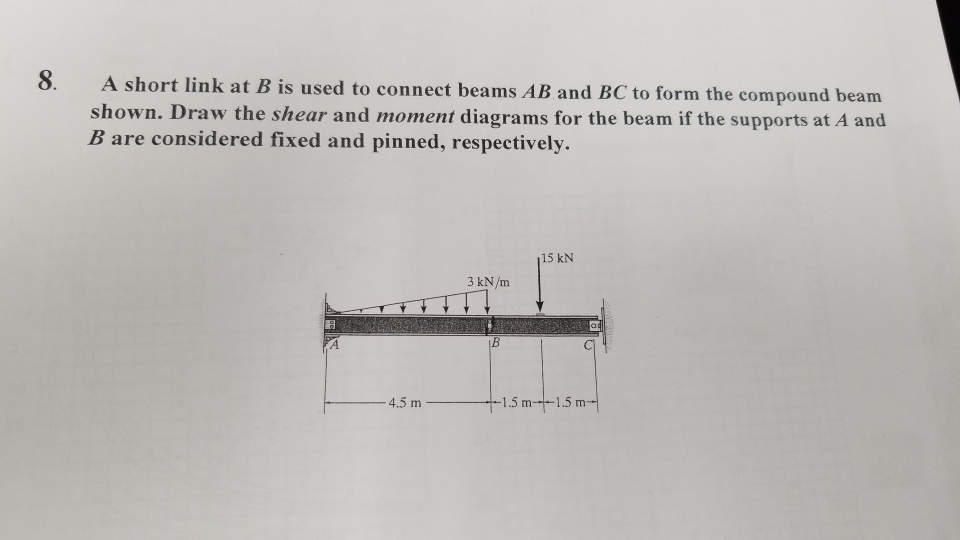 Solved 8. A short link at B is used to connect beams AB and | Chegg.com