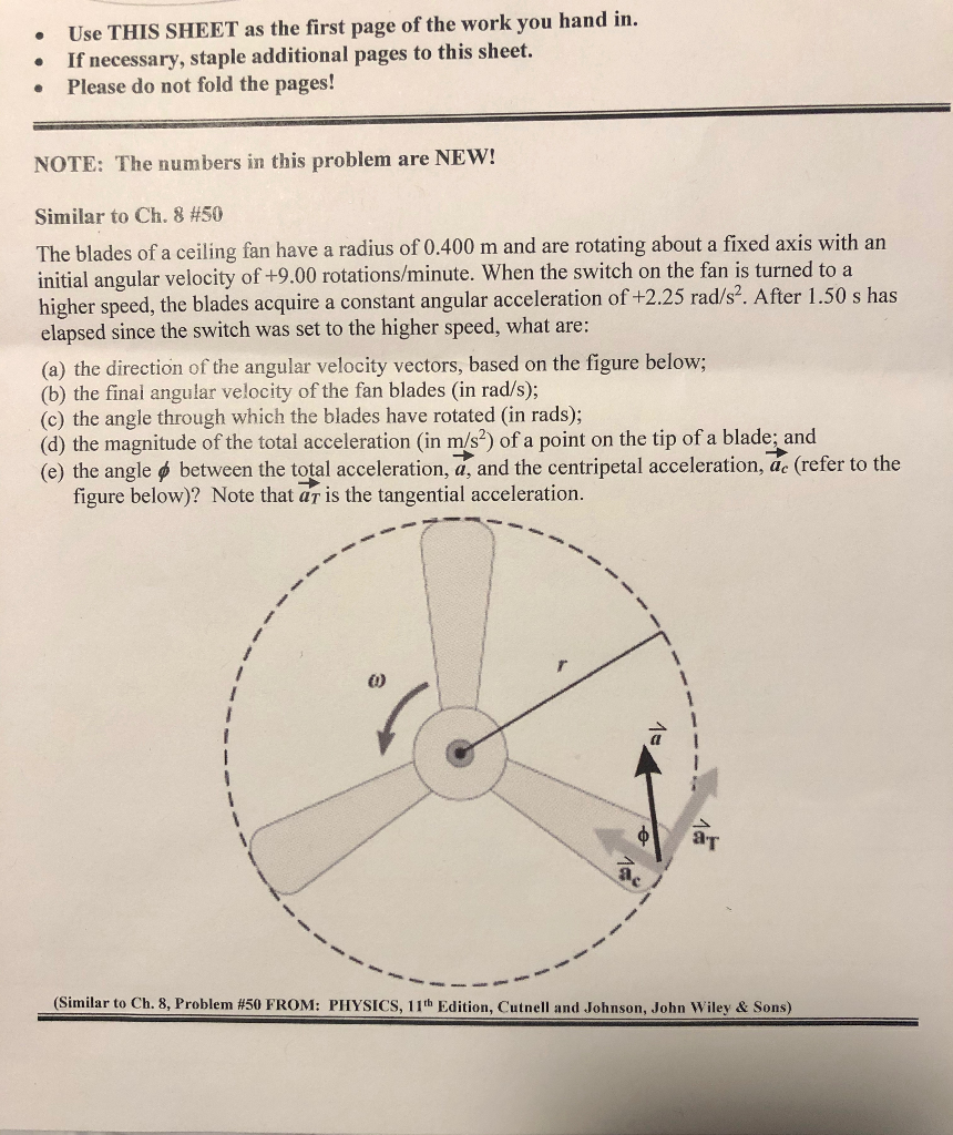 Solved: The Blades Of A Ceiling Fan Have A Radius Of 0.400... | Chegg.com