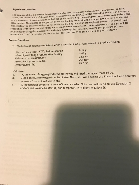 Solved Experiment Overview The purpose of this experiment is | Chegg.com