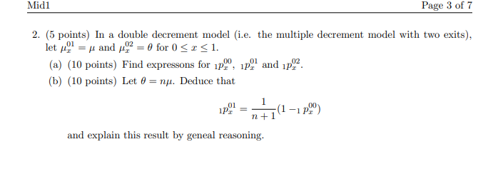 Solved Midi Page 3 of 7 2. (5 points) In a double decrement | Chegg.com