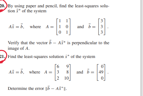 Solved 20. By using paper and pencil, find the least-squares | Chegg.com