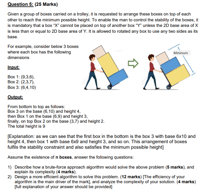 Solved Question 5: (25 Marks) Given a group of boxes carried | Chegg.com