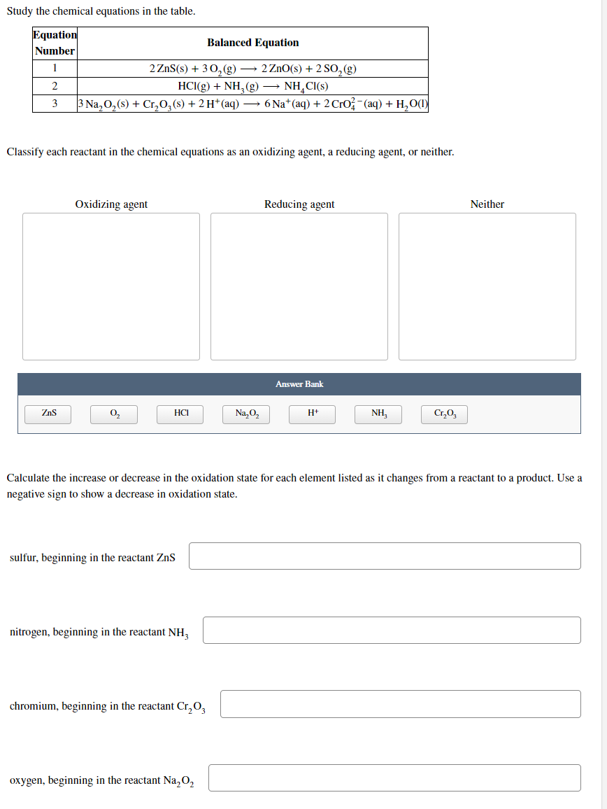 Solved Study the chemical equations in the table. Equation | Chegg.com